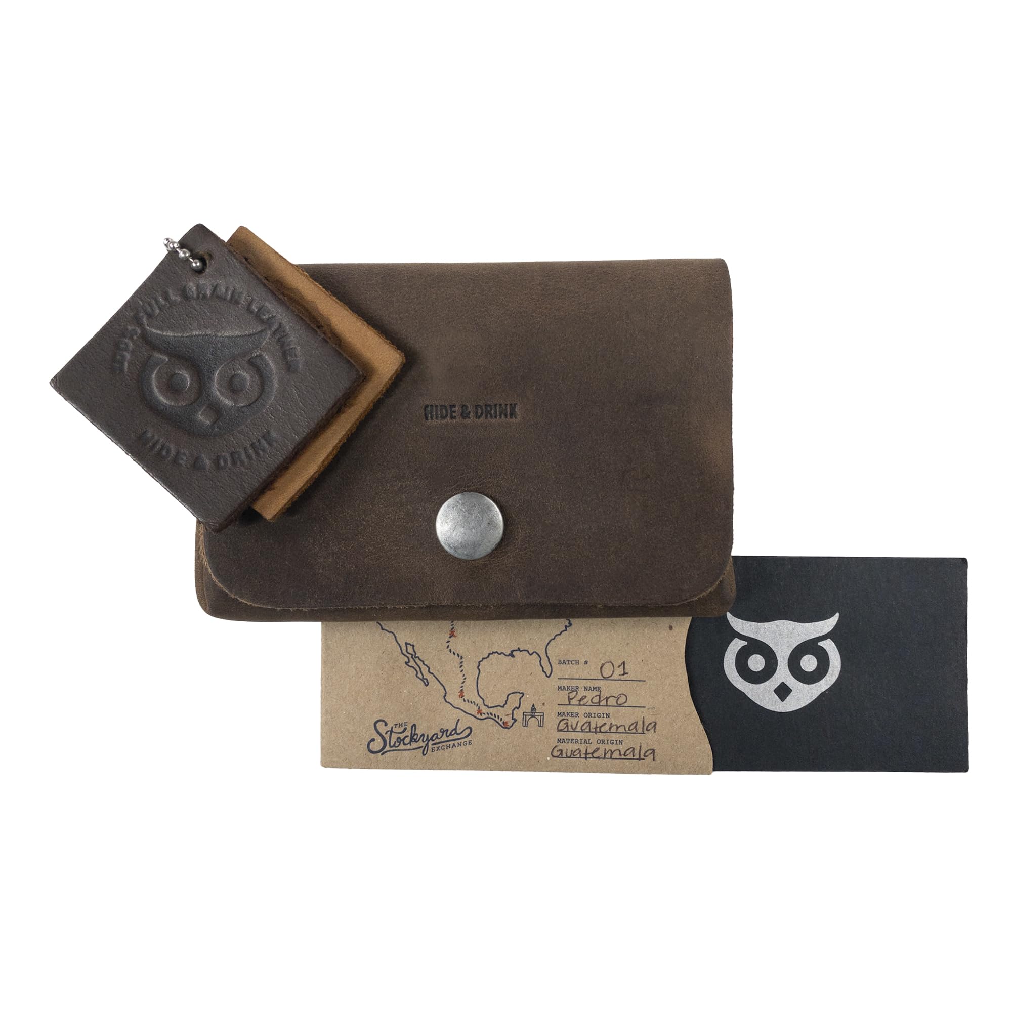 Hide & Drink, Double Pouch Wallet for Men and Women, Rectangular Card Holder, Money Organizer, ID Case, Classic Style, Full Grain Leather, Handmade, Bourbon Brown