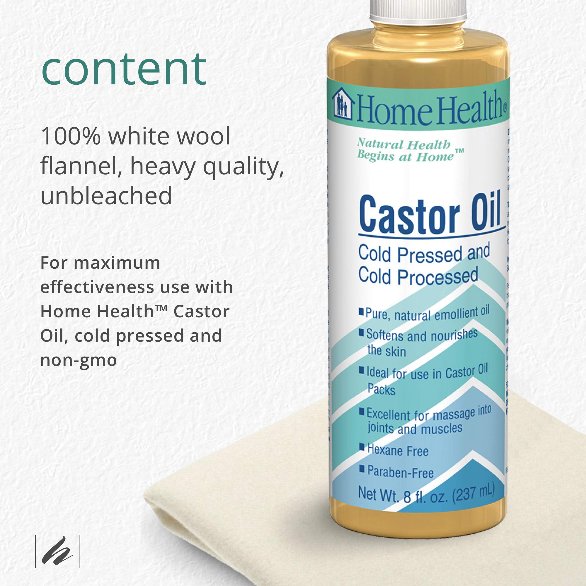 Home Health Wool Flannel - Small Size, 12" x 18" - 100% White Wool, Extra Thick Weave, Unbleached, No Synthetics, For Castor Oil Packs, Reusable - Cruelty-Free, Eco-Friendly