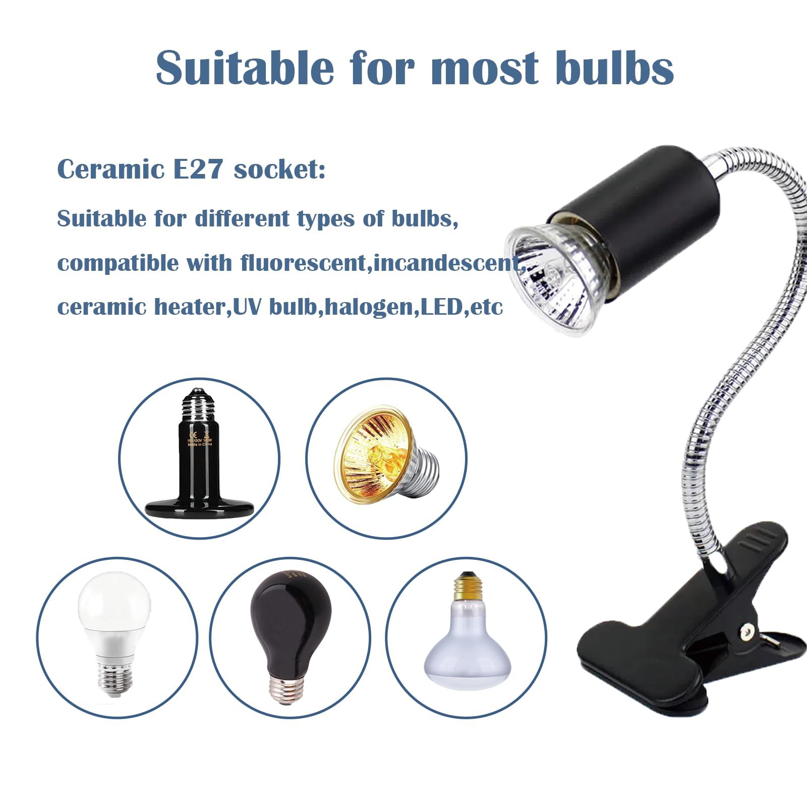 Heat lamp for reptiles,UVA UVB Turtle Heating Lamp with Two Heat Bulbs, Turtle Basking Light with 360° Rotatable Hose & Clamp & Adjustable Switch for Bearded Dragon Reptiles Turtle Lizard Snake