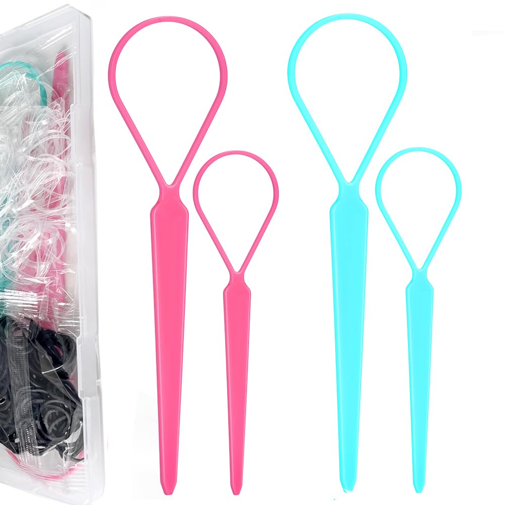 Hair Tail Tools,BEBEEPOO 2 Pairs Topsy Tail Tools Braid Accessories Ponytail Maker,French Braid Loop for Hair Styling,with 100pcs black Rubber Hair ties and 100pcs Clear Elastic Hair Bands