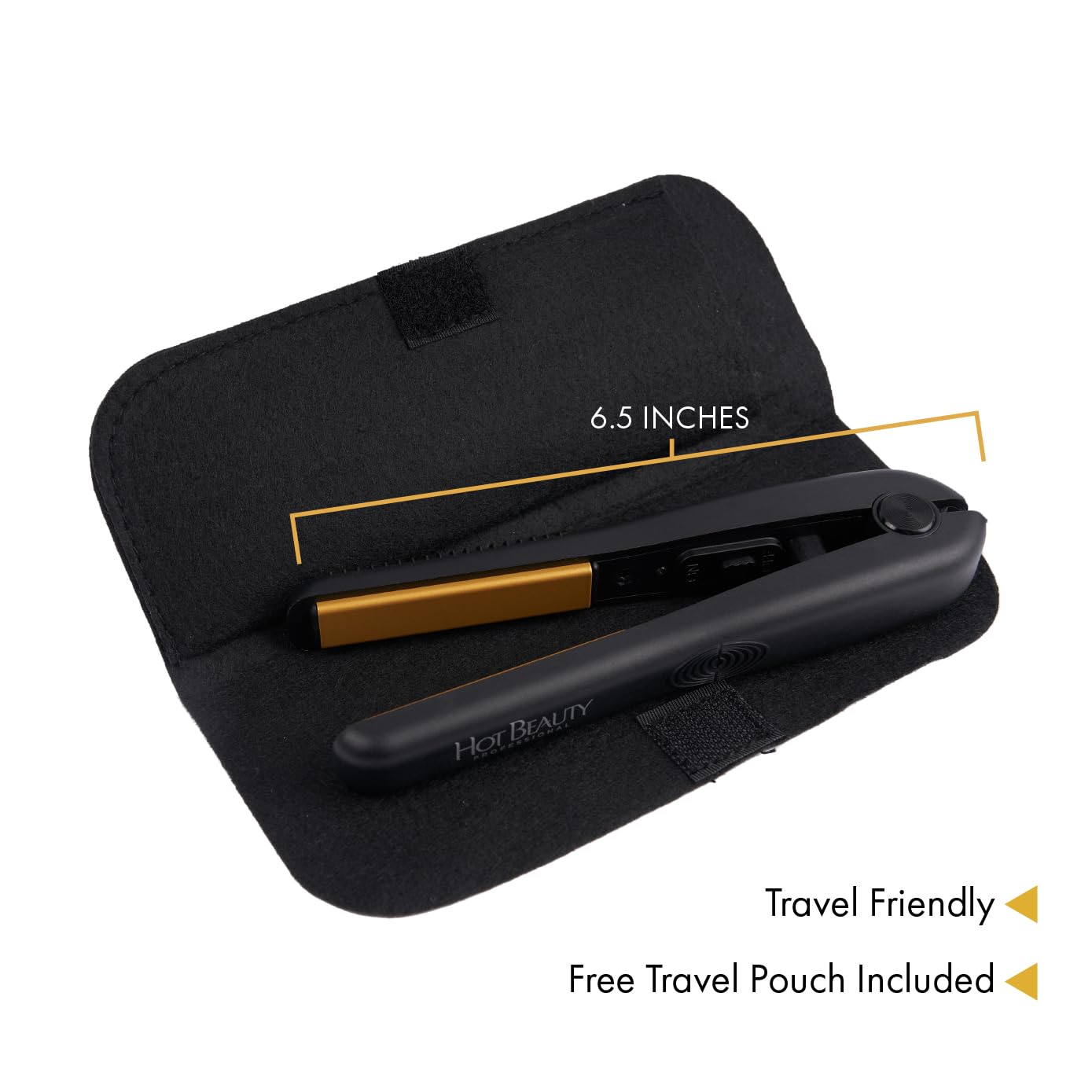 Hot Beauty Professional Ceramic Mini Flat Iron 1/2", Anti-Frizz, Fast Heating, Versatile Styling for Curly & Straight Hair, Ideal for Traveling with Travel Pouch (Black)
