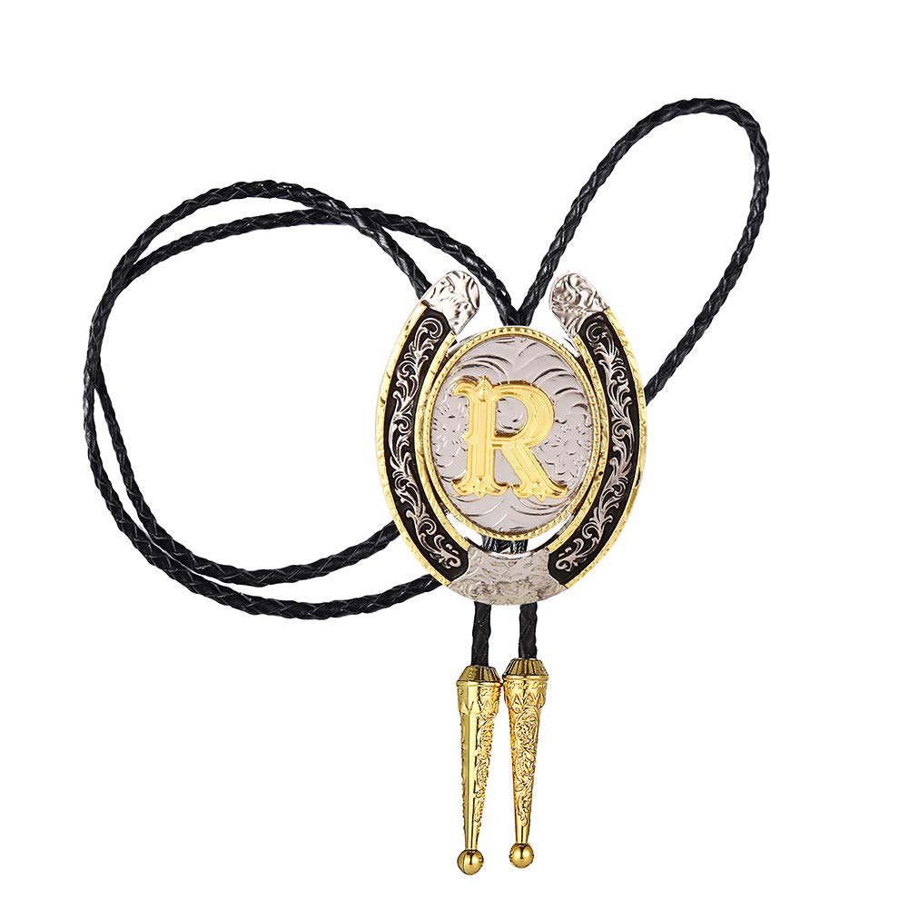 HUABOLA CALYN Bolo Tie for Men- Golden Initial Letter ABCDMJR to Z Western Cowboy Bolo Tie for Women (R)