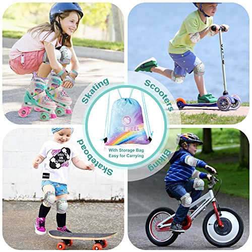 SULIFEEL Rainbow Unicorn Roller Skates for Kids with Adjustable Protective Gear Set Shiny Small