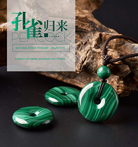 HASKARE Genuine Stone Pendant Gemstone Chakra Jewelry Healing Crystal Necklace Adjustable 0"-27" (Malachite Round)
