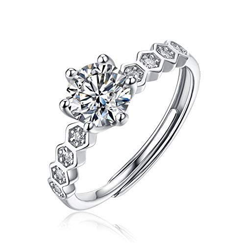 Hasril 925 Sterling Silver 1CT Moissanite Engagement Ring for Women Adjustable with D Color, VVS Clarity (1CT 6.5mm Nine Stars Setting)