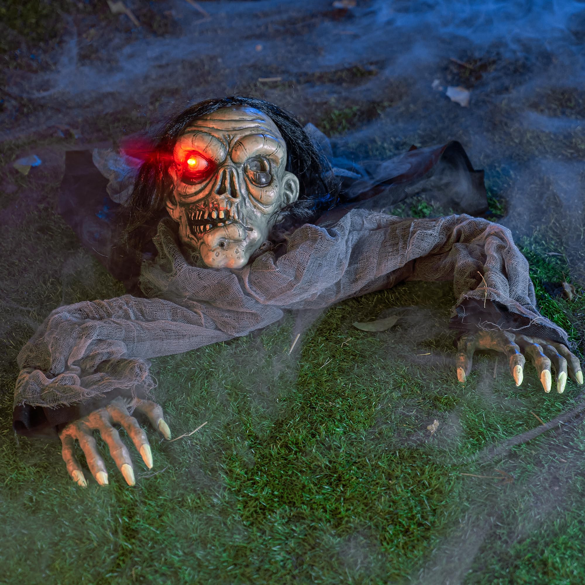 JOYIN Halloween Animated Zombie Groundbreaker with Decayed Face Halloween Animatronic Decorations with Movable Arms for Halloween Outdoor Yard Decor Halloween Decorations Scary Graveyard Décor