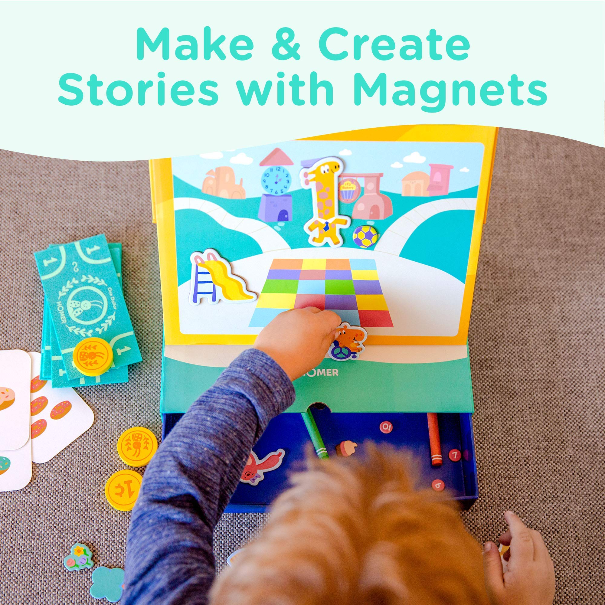 HOMER Explore Numbers Kit - Learn and Play Math with Magnetic Board, Games & Activities, Educational Toys for Counting, Addition & Subtraction, Gift for Children Ages 3-6, Pre-School & Kindergarten