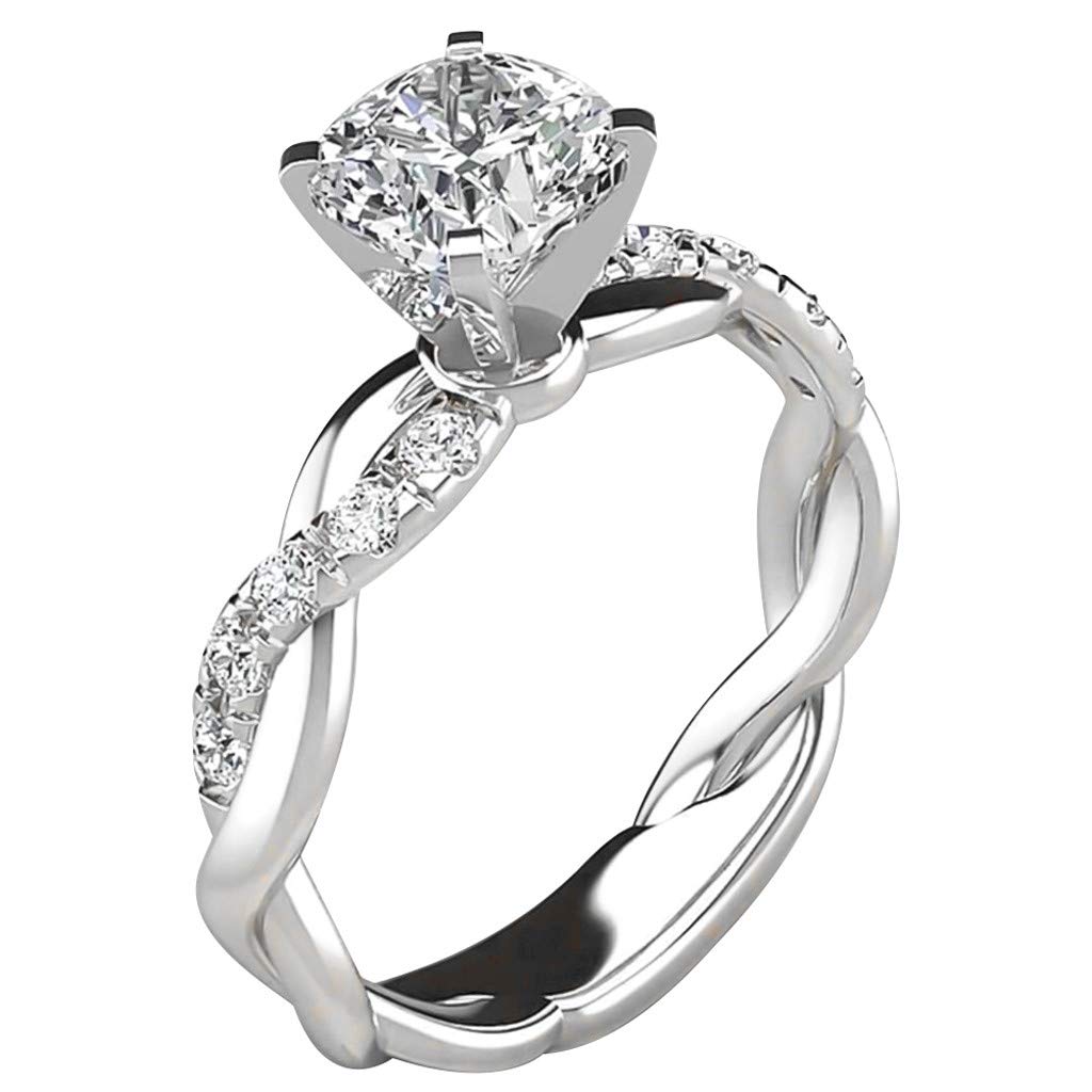 iLH Clearance Deals Rings,Silver Ring Womens Diamond Engagement Wedding Band Rings Jewelry Gift for Moms (Silver, 8)