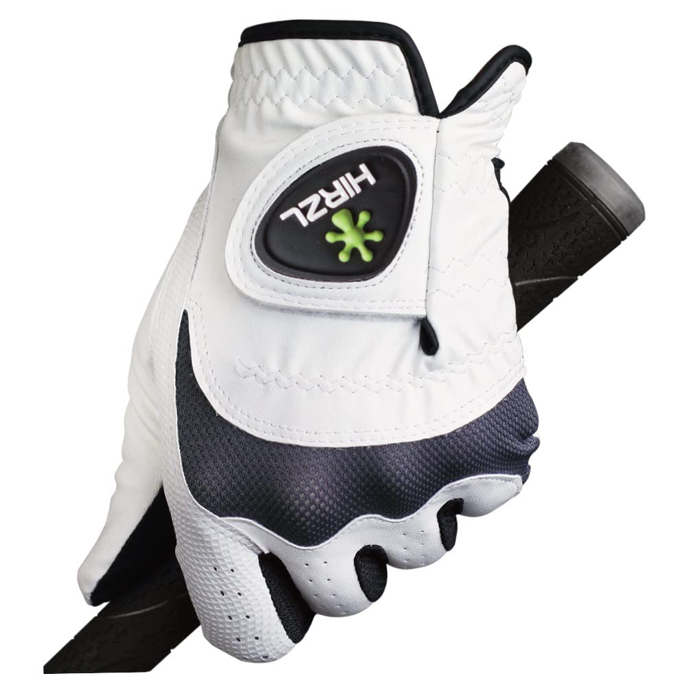 Hirzl Trust Hybrid Golf Gloves Mens Left Hand Glove (Right Handed Golfer)Super-Strong Kangaroo Leather White / Black Medium Large Ultra Grip Mitt