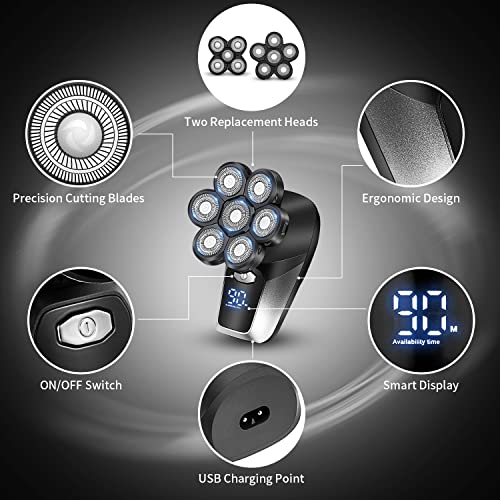 vsmooth Head Shavers for Bald Men Rotary Shavers Multifunctional Close Face Shaving for Man Cordless Electric Shaver for Balding Head Men Waterproof Electric Razor Mens Rechargeable Bald Head Shavers