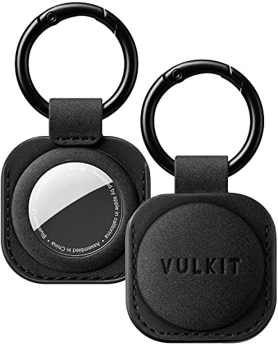 VULKIT Keychain Compatible for Apple AirTag Leather AirTag Protective Case with Keychain Holder AirTag Accessories for Key or Lungage(Black)