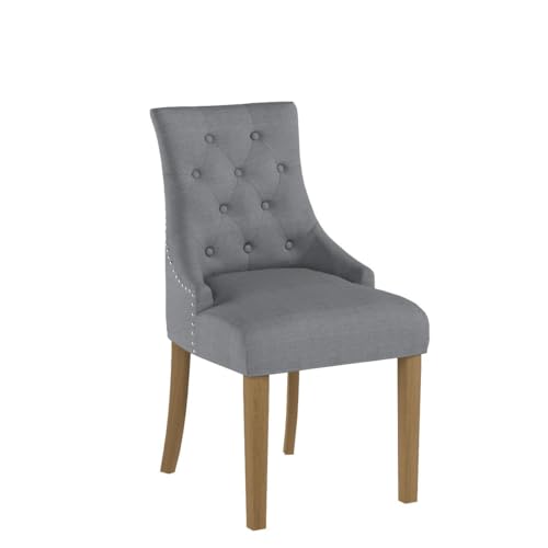 HomeSailing 4 Comfy Armchairs Dining Room Chairs with Arms Only Grey Fabric Upholstered Kitchen Chairs High Back Button Tufted Padded Side Chairs for Living Room Wood Oak Legs Chairs (Gray Set of 4)