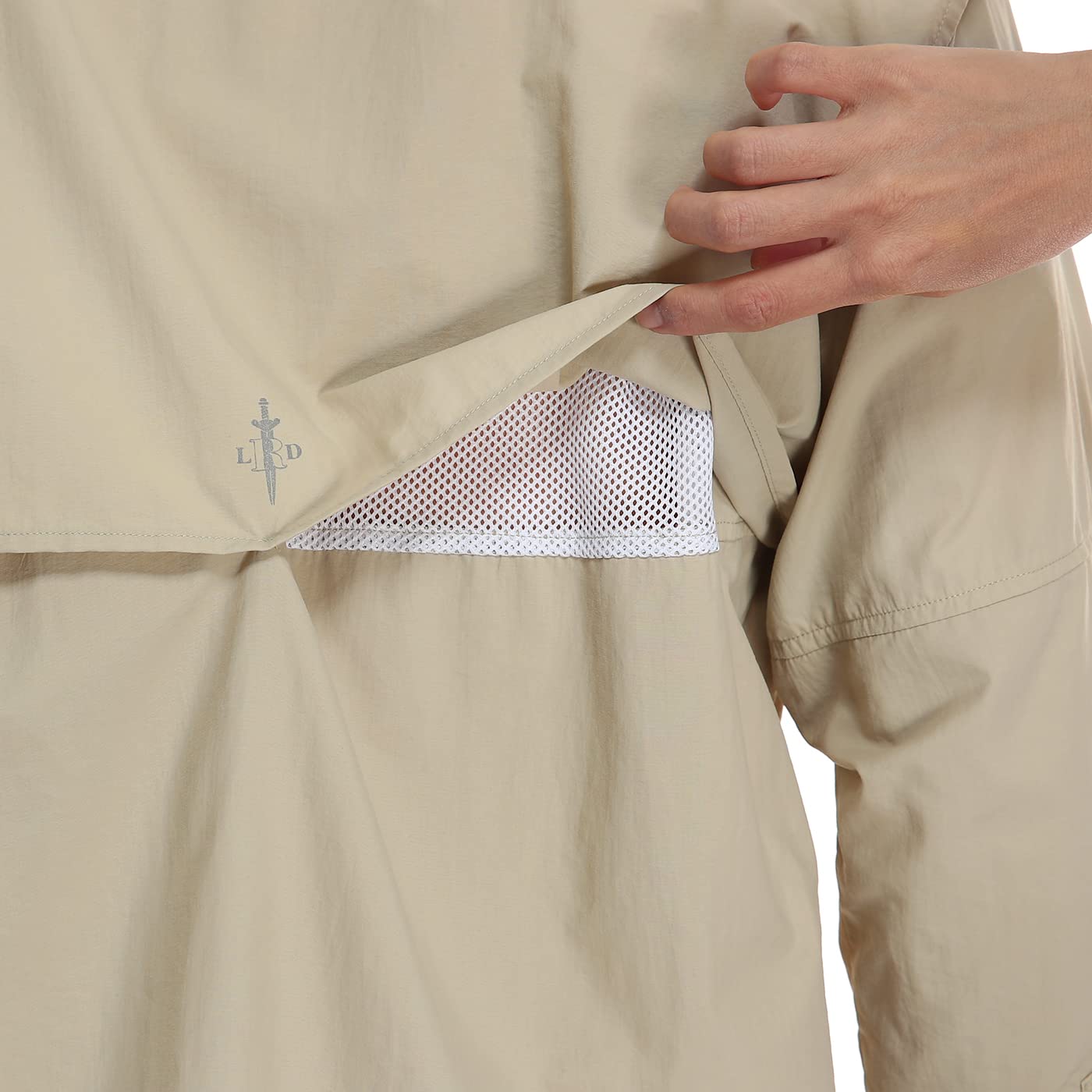 LRD Men's UPF 30 Long Sleeve Fishing Shirts Button Down Sun Protection Shirt Khaki - M