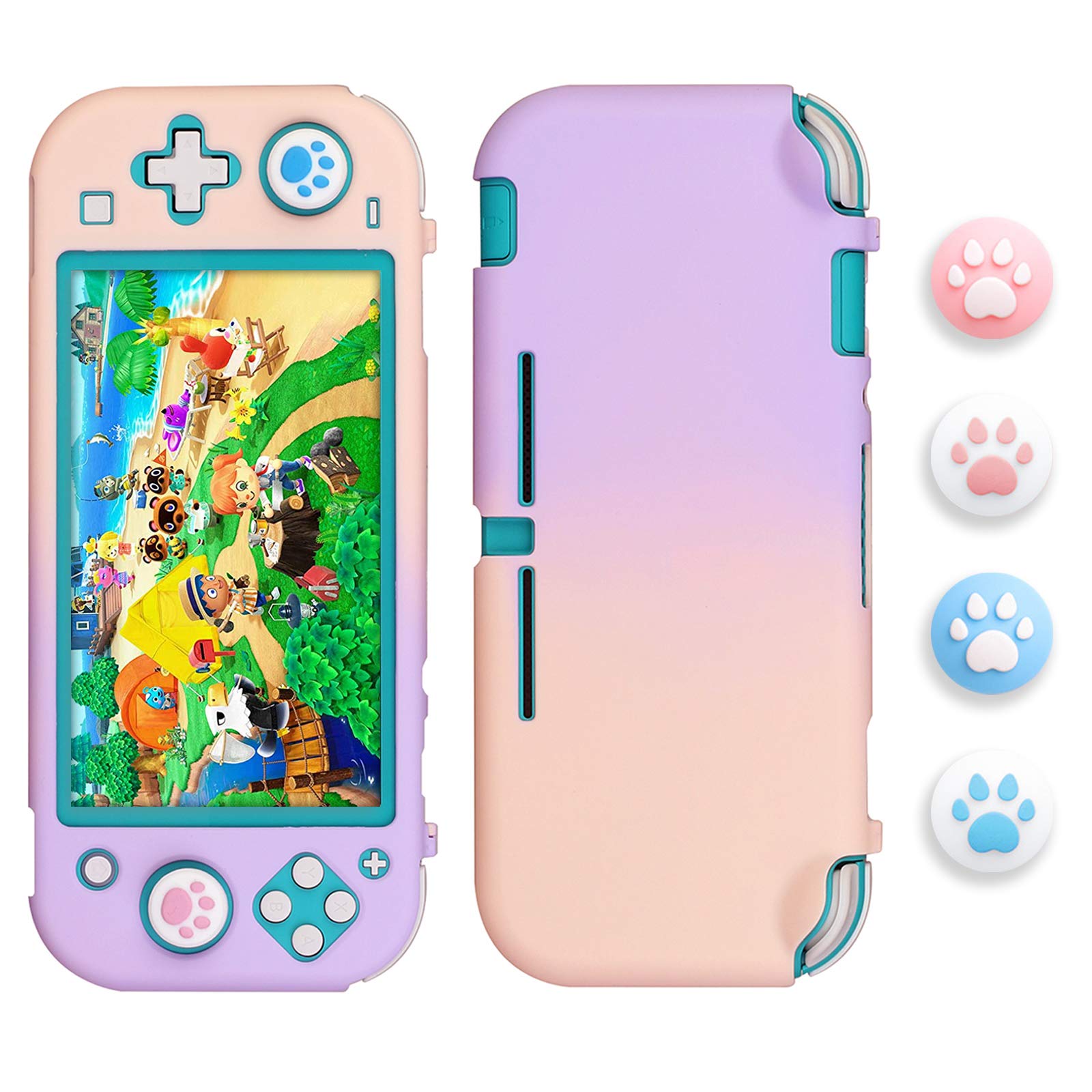 iNOTOGG Protective Case for Nintendo Switch Lite, Premium PC Hard Cover Case Shock-Absorption Anti-Scratch Compatible with Nintendo Lite with 4 Thumb Grip Caps (Pink Purple)
