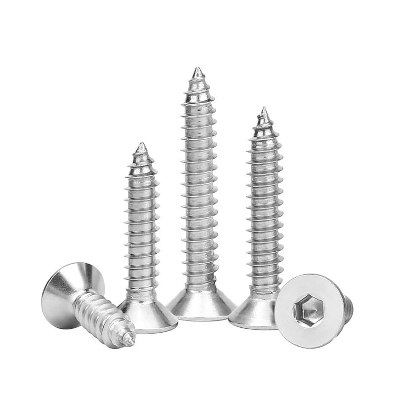 Hexagon Socket Screws 304 Stainless Steel Flat Head Hexagon Socket self-Tapping Screws countersunk Head Wood Screws (Color : M5*12 100pcs)