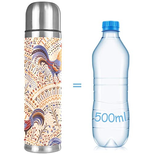 Seamless Art Cock Rooster Stainless Steel Water Bottle, Leak-Proof Travel Thermos Mug, Double Walled Vacuum Insulated Flask 17 OZ