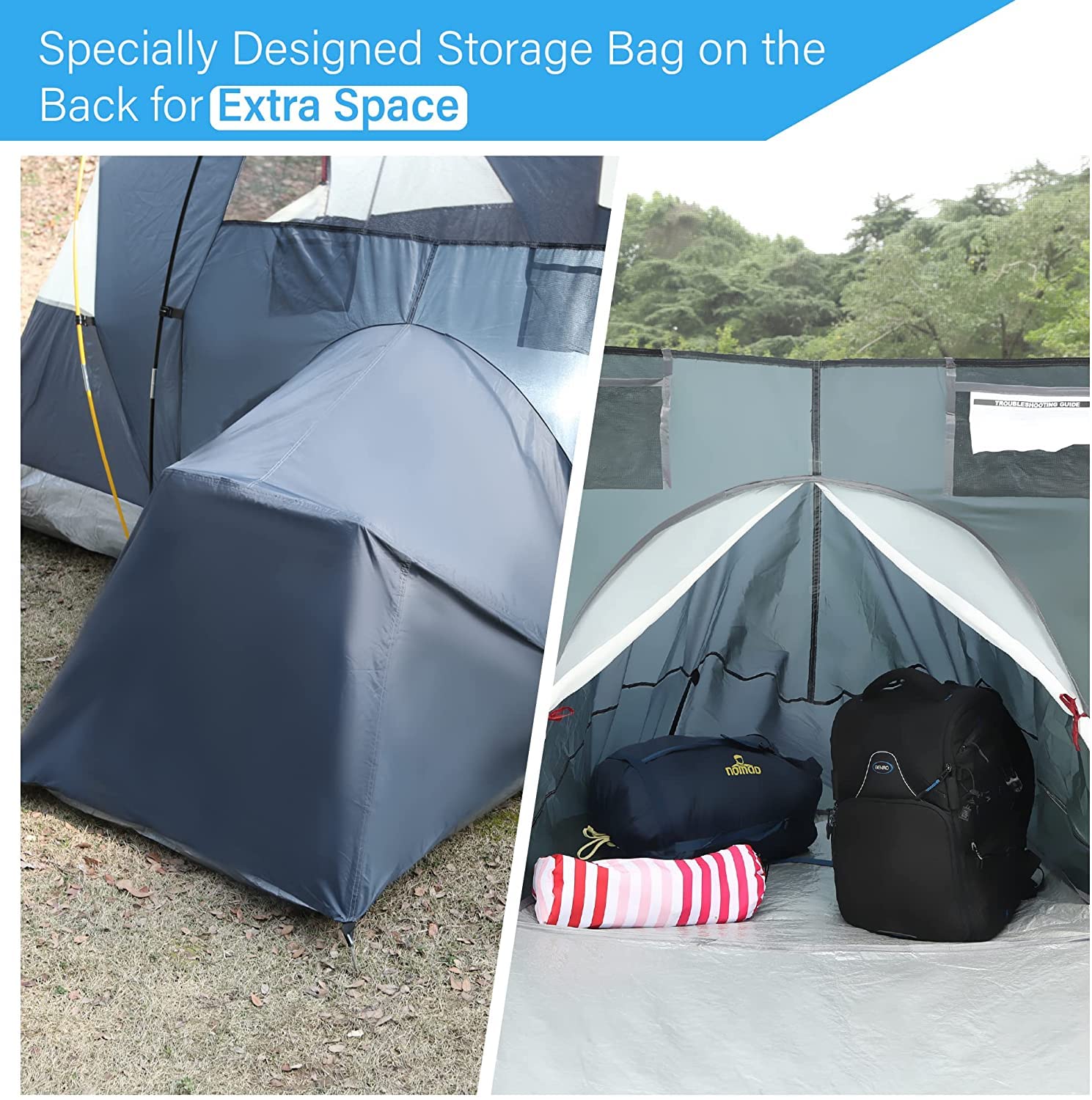 LET'S CAMP 6 Person Extended Dome Tent with Removable Rain Fly for Camping Hiking Outdoor - 12' x 10', Blue