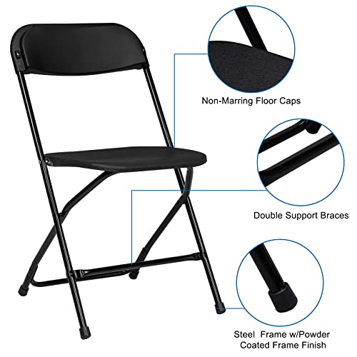Husyop 5 Pack Plastic Folding Chair,Portable Stackable Seat with Frame 260lb, Commercial Chair for Wedding Party Picnic Event,Black