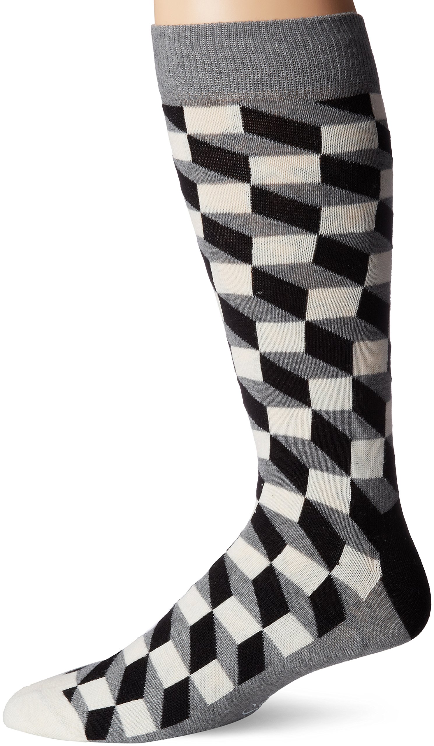 Happy Socks Men's Unisex Combed Cotton Crew - Filled Optic, Grey/Black, 9-11 (Pack of 1)