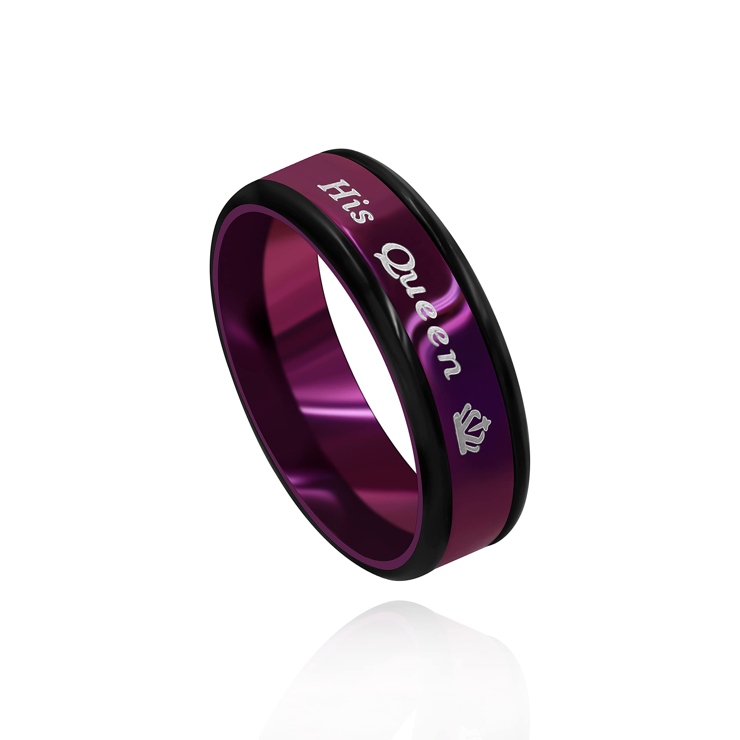His Queen Ring Black Purple Tone, Matching Wedding Band Promise Ring, Couples Valentines Jewelry for Women Girlfriend Y1314 (size 7)