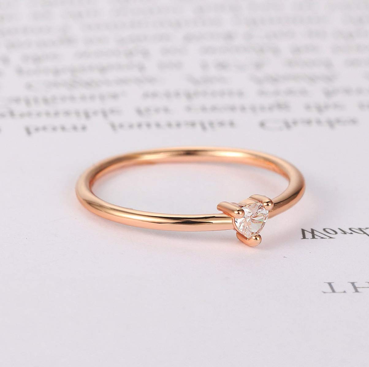 hsiyyecg Women's Heart-Shaped CZ Crystal Ring in Rose Gold Minimalist, Delicate Plain Band Knuckle Stacking Midi Jewelry (US Size 10)