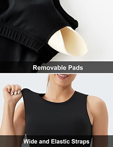 THE GYM PEOPLE Women's Medium Support Sports Bra Removable Padded Sleeveless Workout Crop Tops Black