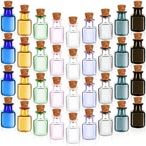 Sumind 36 Pcs Mini Potion Bottles with Cork 2 ml Mini Glass Color Bottles Rectangle Cute Bottles Tiny Jars Small Glass Vials with Corks for Party Wedding DIY Decoration, Mix 9 Colors