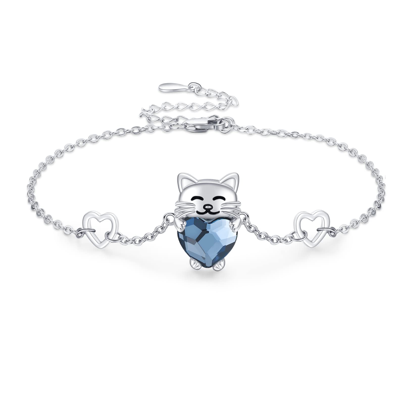 JUSTKIDSTOY Cat Bracelet 925 Sterling Silver Cute Animal Kitten Charm Bracelet Cat Jewelry Gifts for Women Cat Lovers Birthday Christmas