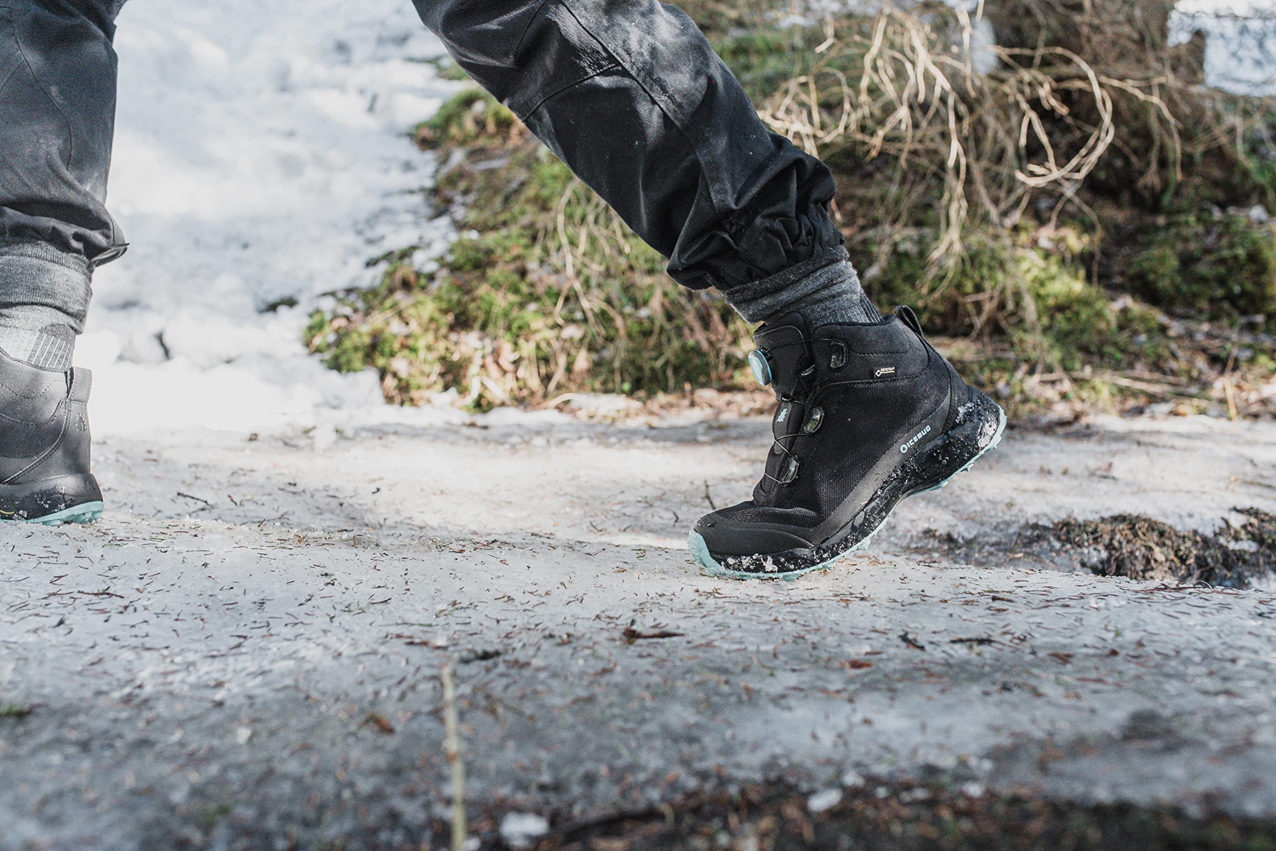 Icebug Womens Stavre BUGrip GTX Hiking Boot with Carbide Studded Traction Sole, Black/Jade Mist, 9.5