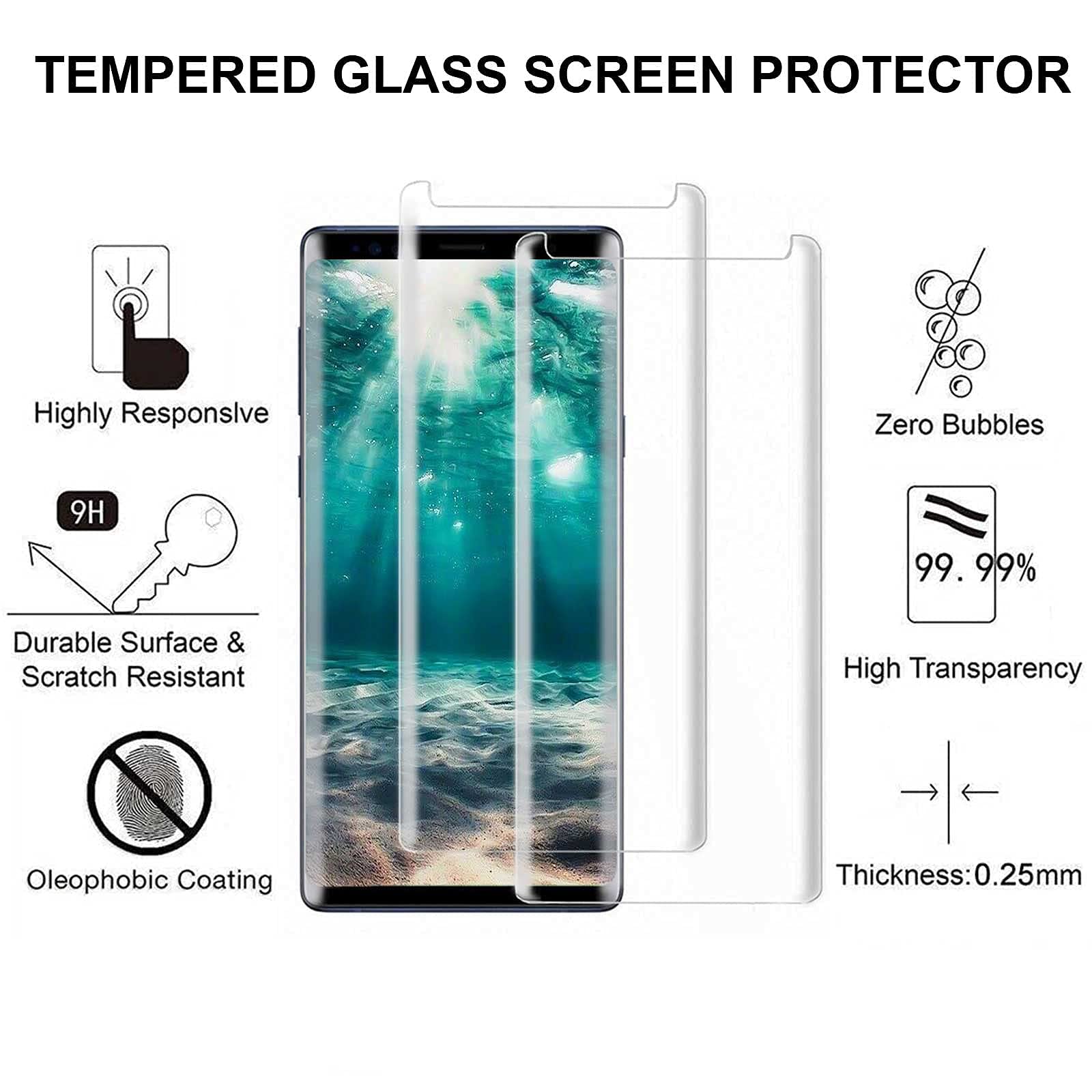 letosan Galaxy Note 9 Screen Protector, [2 Pack] Case Friendly,Bubble-Free,9H Hardness 3D Curved, Scratch-Resistant for Samsung Note 9 Tem black note