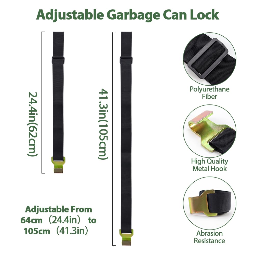 Trash Can Lid Locks, Garbage Can Locks for Animals, Outdoor Bear Proof Trash Can Strap for Raccoon Repellent、Rodent、Squirrel、Dog, Locking Garbage Can During Strong Winds