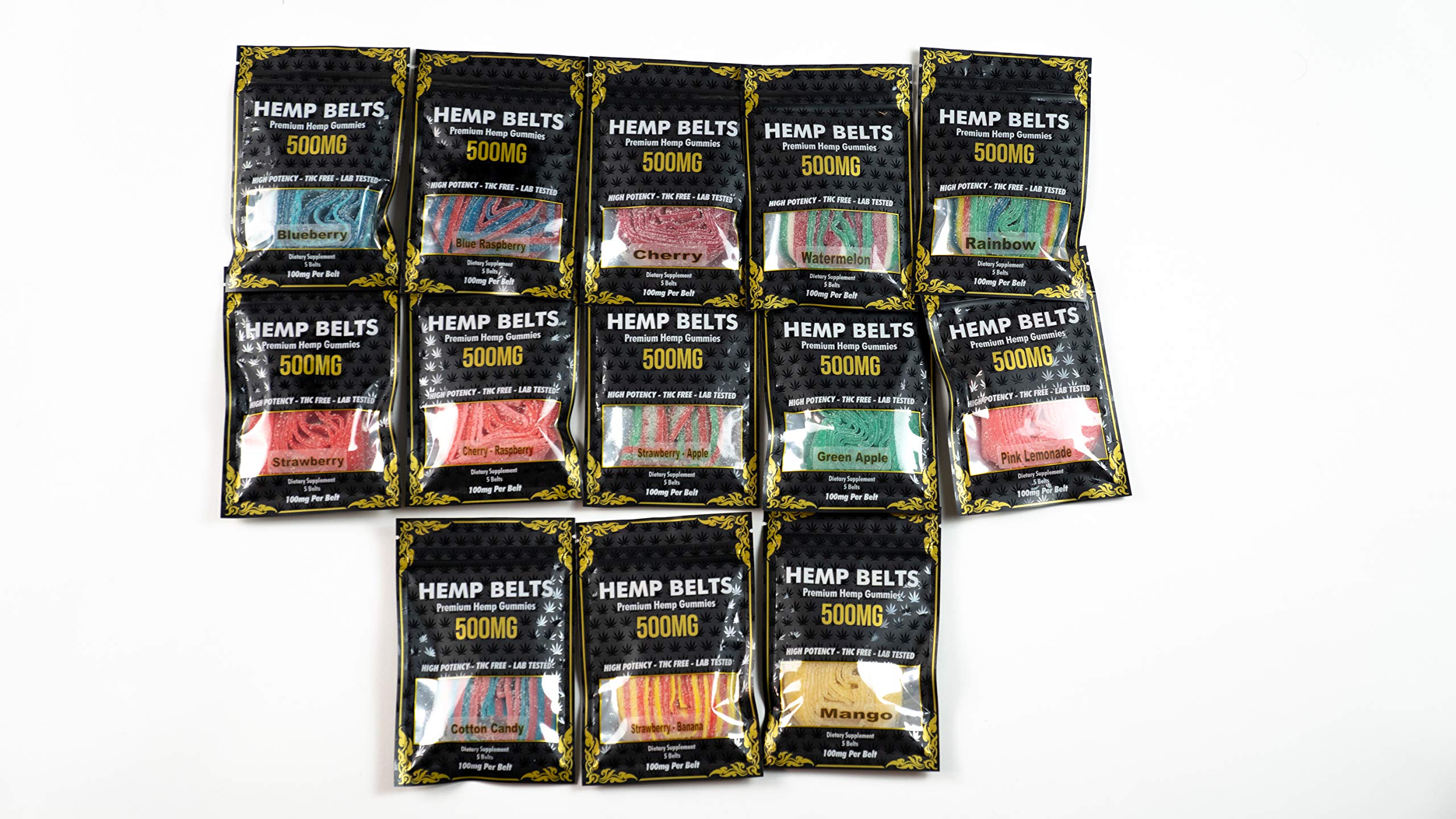 Hemp Belts Rainbow Premium Hemp Gummies 500MG Extra Strength 5ct 100% Natural Hemp Oil Infused Gummies