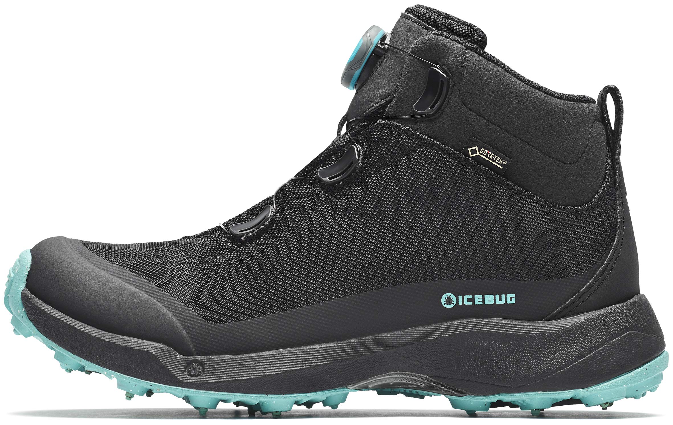 Icebug Womens Stavre BUGrip GTX Hiking Boot with Carbide Studded Traction Sole, Black/JadeMist, 6.5