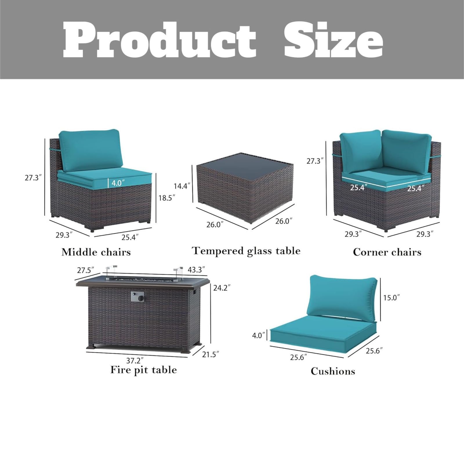HEZLA PE Rattan Wicker Patio Furniture Set 8 Pieces Outdoor Sectional Conversation Sofa Dining Table Set with Cushions/Storage Table