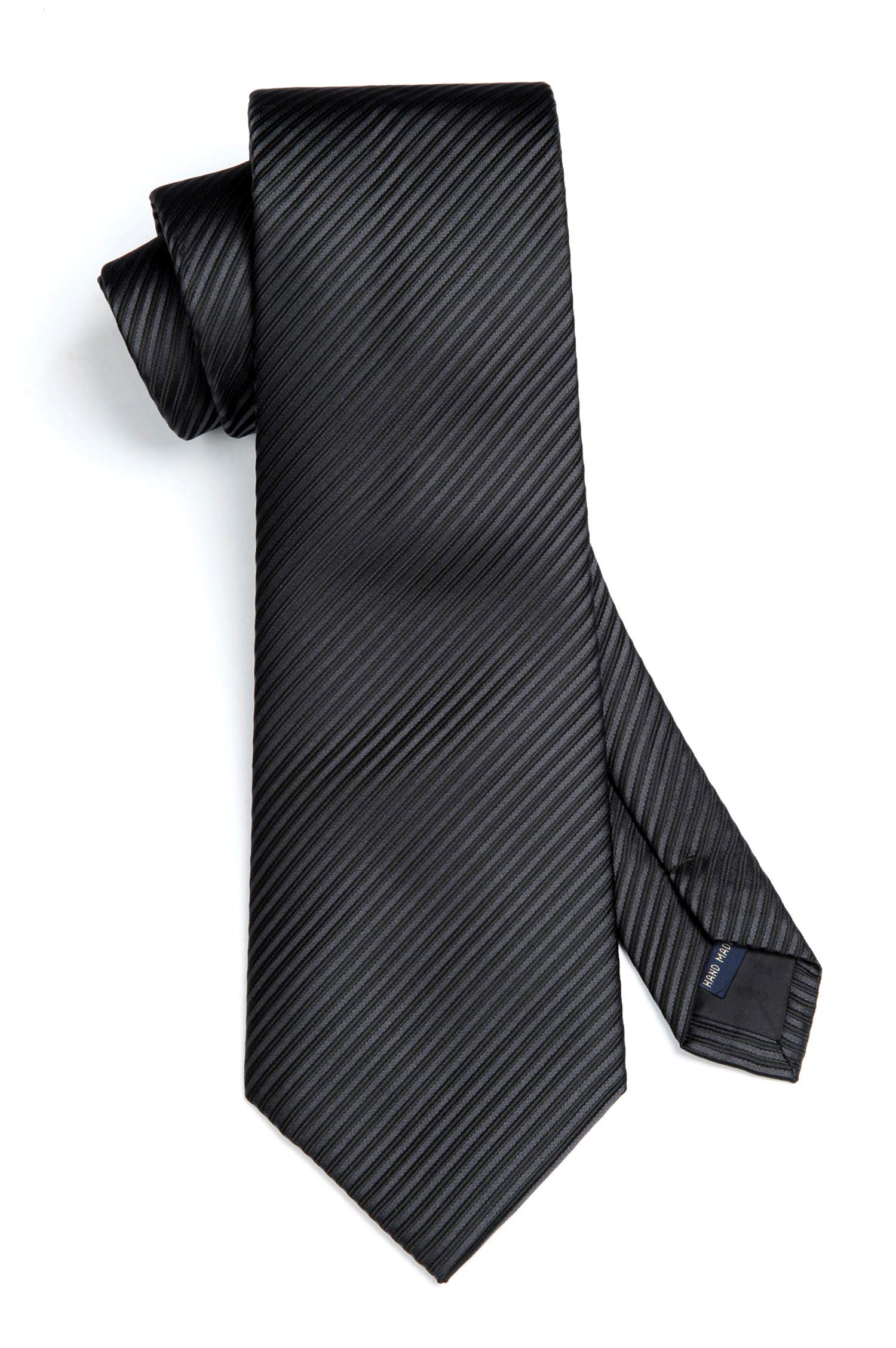 HISDERN Black Ties for Men Formal Mens Ties and Pocket Square Set Classy Silk Striped Necktie Handkerchief for Wedding Business Graduation School Party