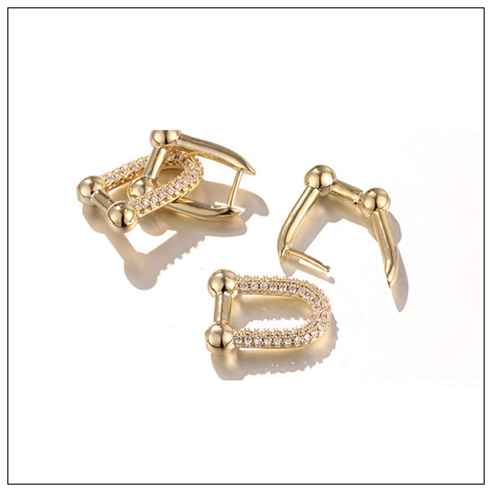 Heavstjer Fashion Alloy Hollow Rectangular Earrings Bling Crystal Earrings Geometry Dangle Drop Earrings(Gold)
