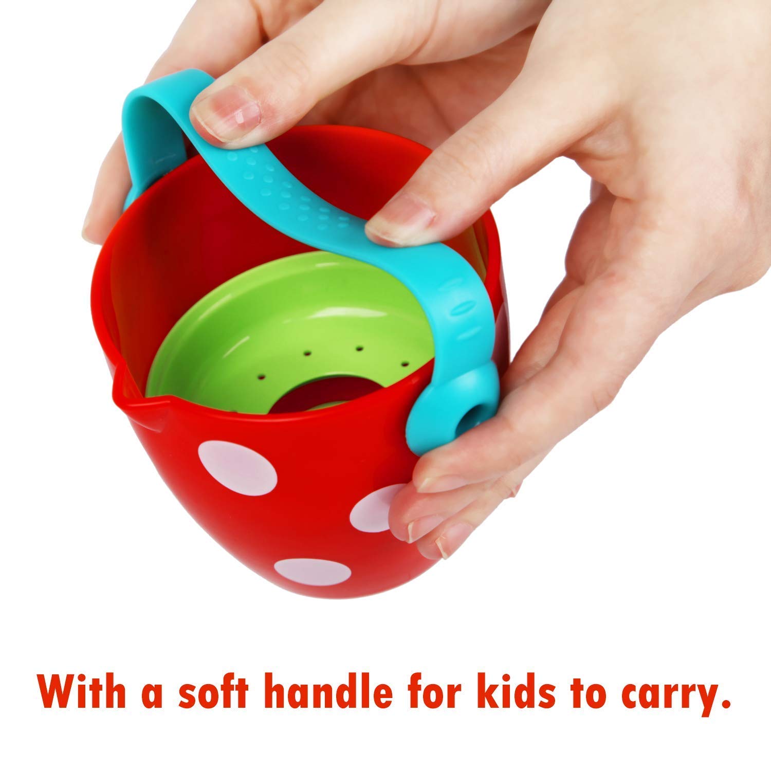 Hey Kiddo Educational Bath Toys Waterfall Bath Stackable Cups with Wheel for Toddlers with Rubber Handles, (3 Pieces)
