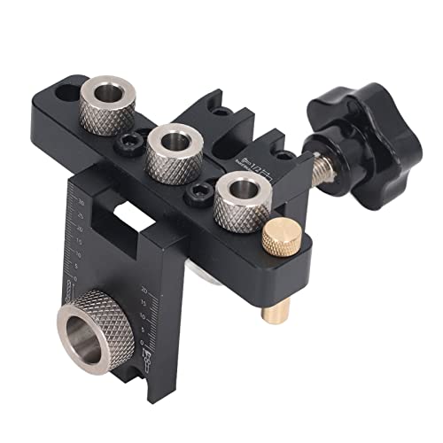 Hole Drill Guide, 3 in 1 Aluminum Alloy Firm Fixing Accurate Positioning High Strength Doweling Jig Kit Anodized Surface for Woodworking