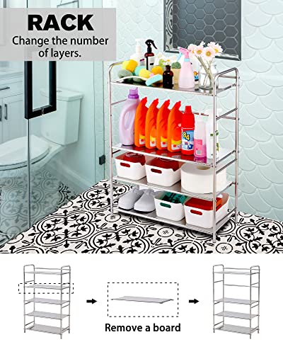 susunnus Stainless Steel Storage Shelf Free Standing Shelf Units Narrow Shoe Rack Slim 5 Tier Shoes Organizer for Entryway, Hallway, Closet, Kitchen, Bathroom (Sliver)