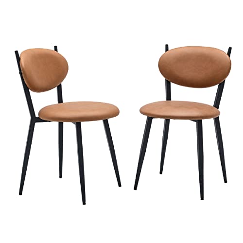 ZHNT Cognac Colour Vegan Leather Upholstered Modern Dining Chairs,Metal Legs for Kitchen Dining Room Chair,Bedroom,Living Room Chairs Set of 2 (Brown)