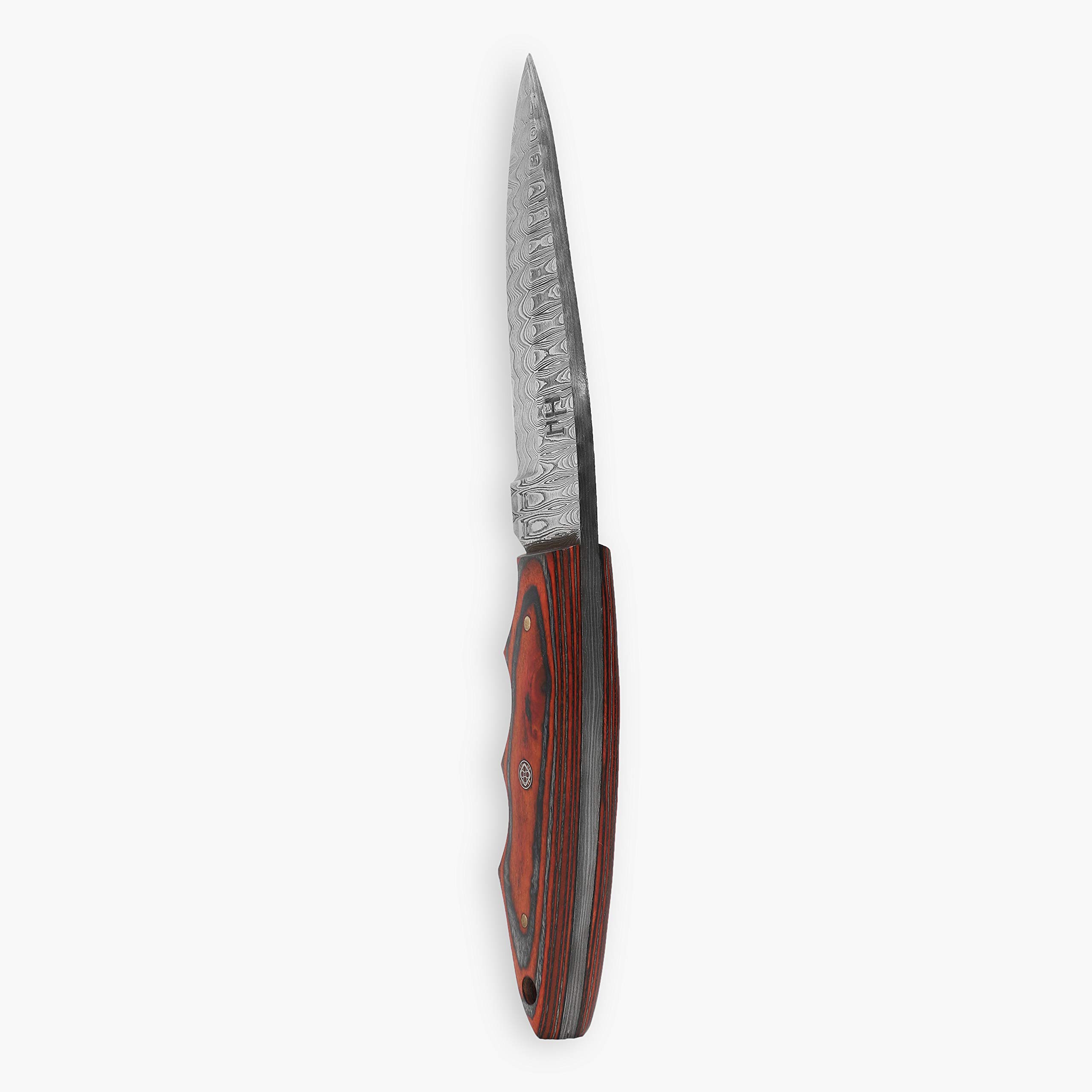 Hobby Hut HH-347 8.75 inches Damascus Steel Hunting Knife with Sheath, Fixed Blade Knife, Walnut Wood Handle Designed for Hunting Camping and Survival