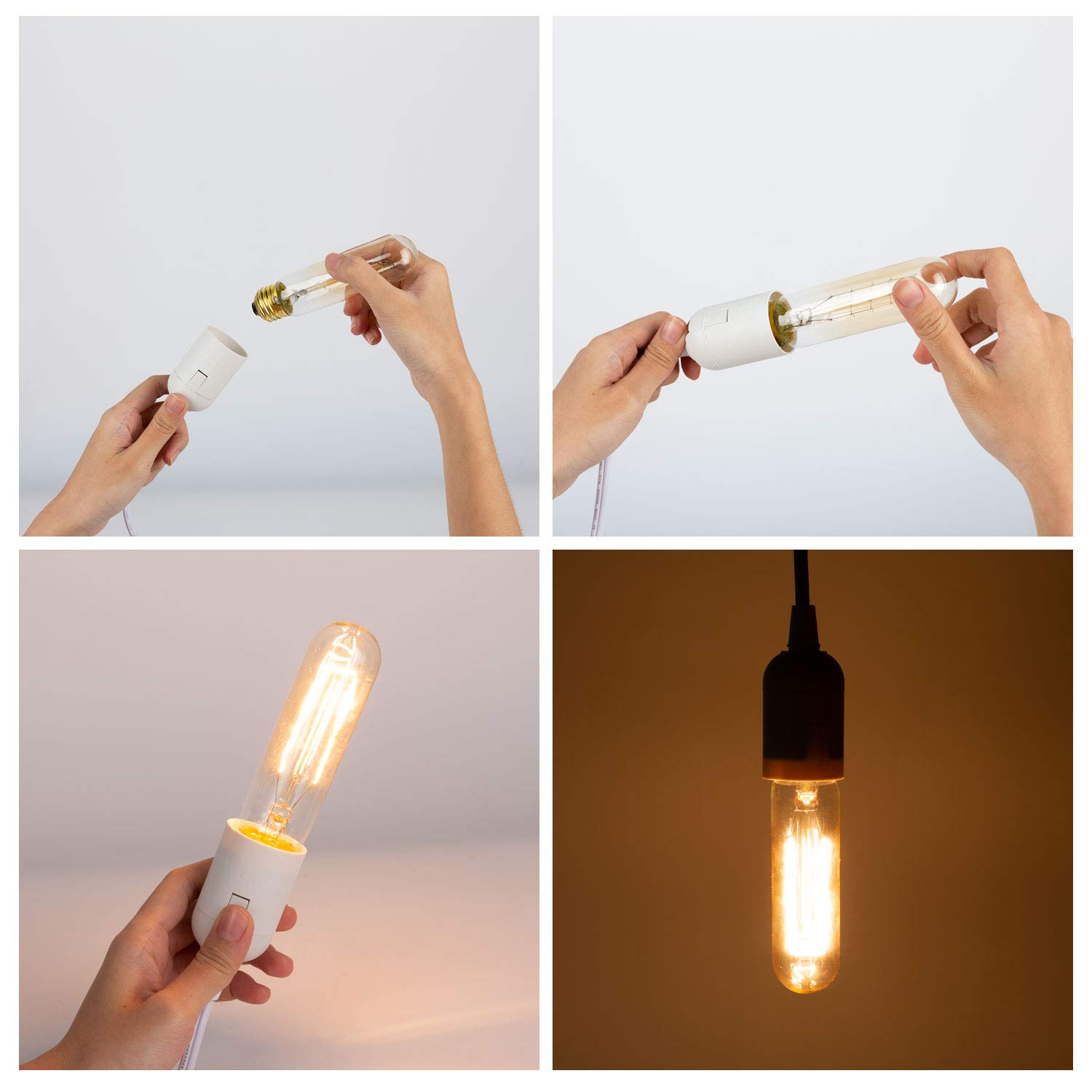 haraqi 6 Pack 60 Watt Medium E26 E27 Base 120 Volt T10 Tubular Clear Incandescent Light Bulb for Home and Commercial Decoration