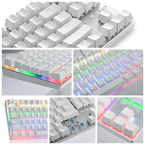 HiveNets 87 Keys Mechanical Gaming Keyboard US Layout Blue Switches Anti Ghosting with LED Breathing Backlit (White)