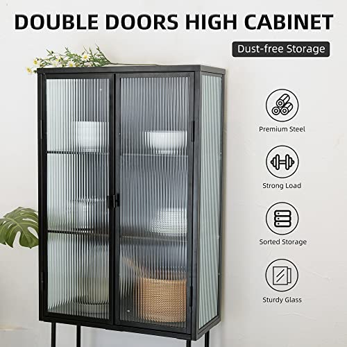 Voohek Display Cupboard, Buffet Server Table Accent Sideboard, Storage Cabinet for Living Room Kitchen, Black