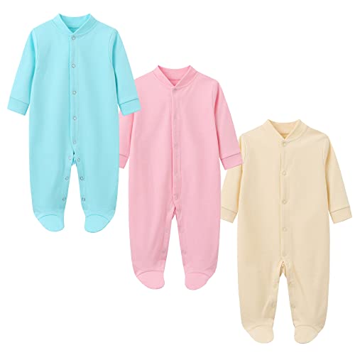 POBIDOBY Newborn Unisex Baby Cotton Rompers Footed Snap-up Jumpsuits,One-Piece Coverall,6-9M