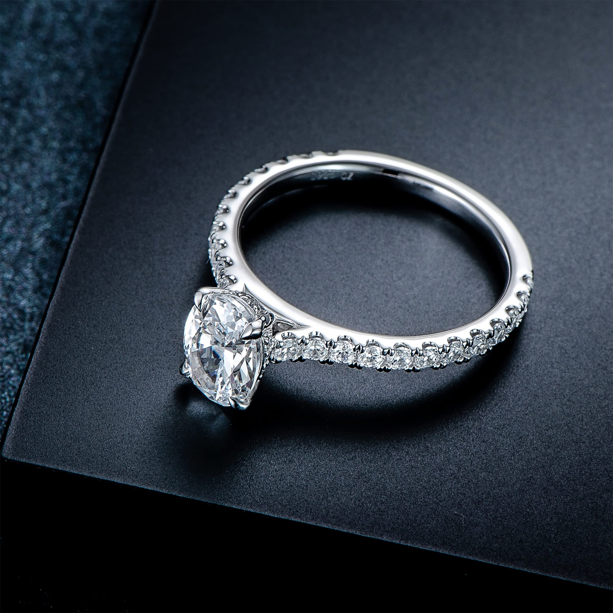 Hidden Halo 1.5 Carat D Color VVS Oval Cut Solitaire Moissanite Engagement Rings for Women (7.5)