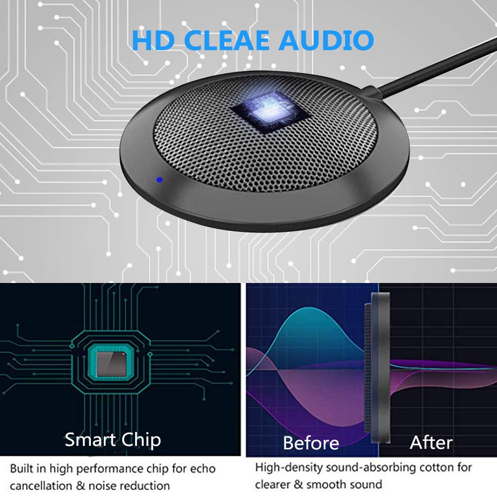 Hfuear USB Computer Microphone, Portable Omnidirectional Condenser Boundary Laptop Conference Microphone for Recording, Video Meeting, Gaming, Skype, VoIP Calls with 360°10ft Pickup Range