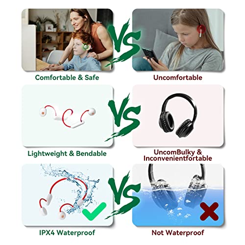 WGP Kids Headphones, Bluetooth 5.3 Wireless Air Conduction Open Ear Headphones with Microphone, IPX4 Waterproof, 12H Playtime Headset for iPad Tablet Home School (Red)