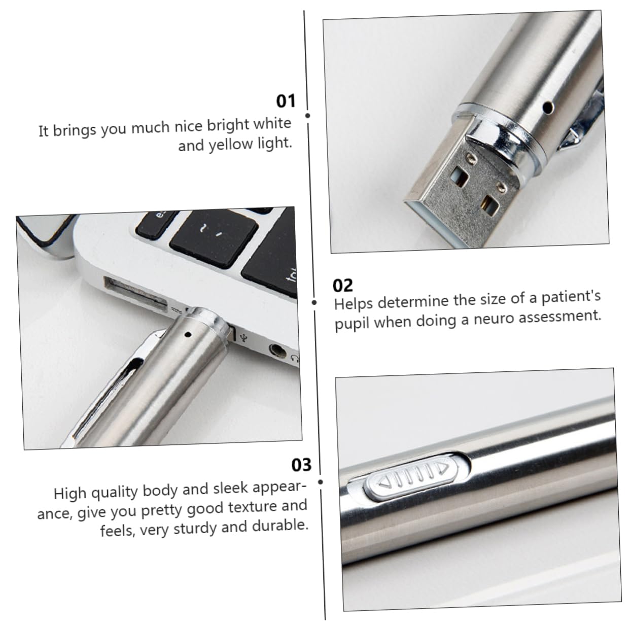 TOPPERFUN 2pcs Flashlight Waterproof Handheld Pen Light Pen Electric Torch Penlights Nursing Pen Lights Rechargeable Flash Light Medical Pen Light Pen for Doctors LED Silver Metal