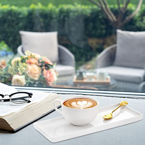 Suwimut 4 Pack Bathroom Vanity Tray, Ceramic Decorative Sink Storage Bathtub Tray Bathroom Organizer, Rectangular Countertop Cosmetics Holder for Perfume, Tissue, Candle, Towel, Plant, Jewelry (White)